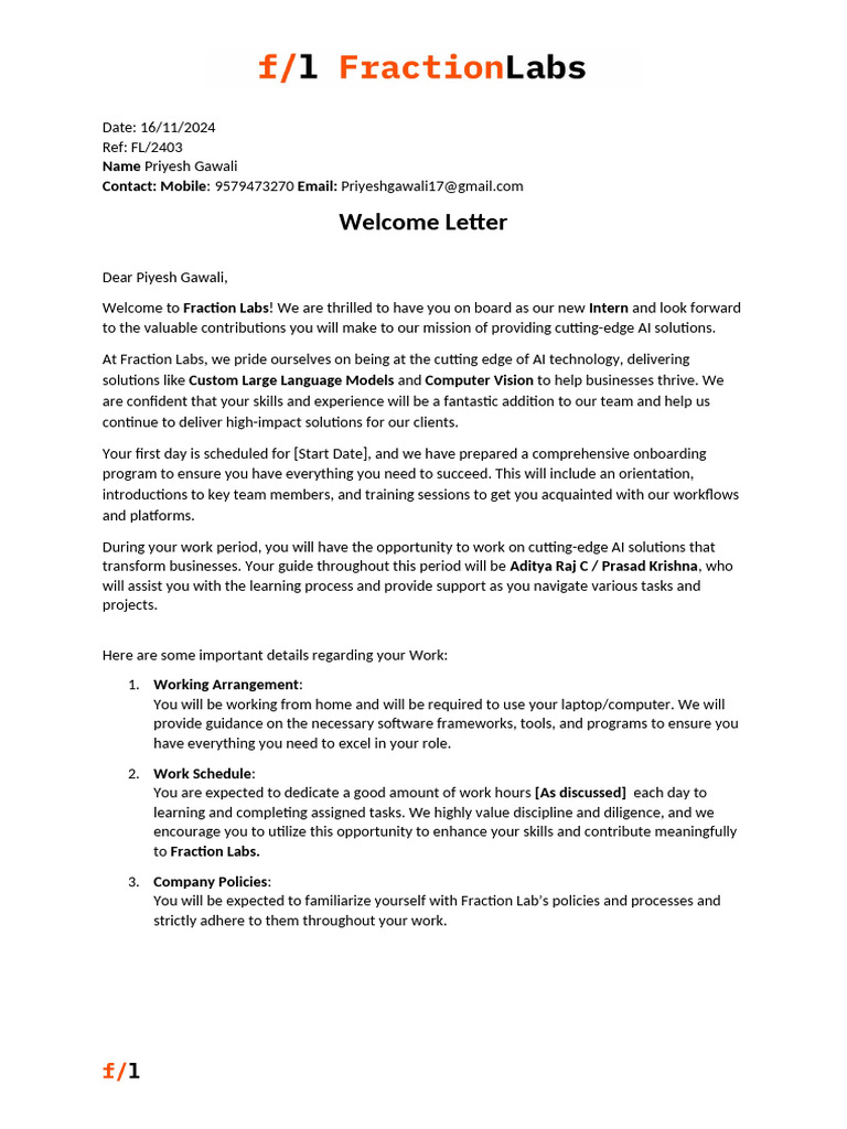 Welcome Letter Fraction Labs | PDF | Artificial Intelligence | Intelligence (AI) & Semantics