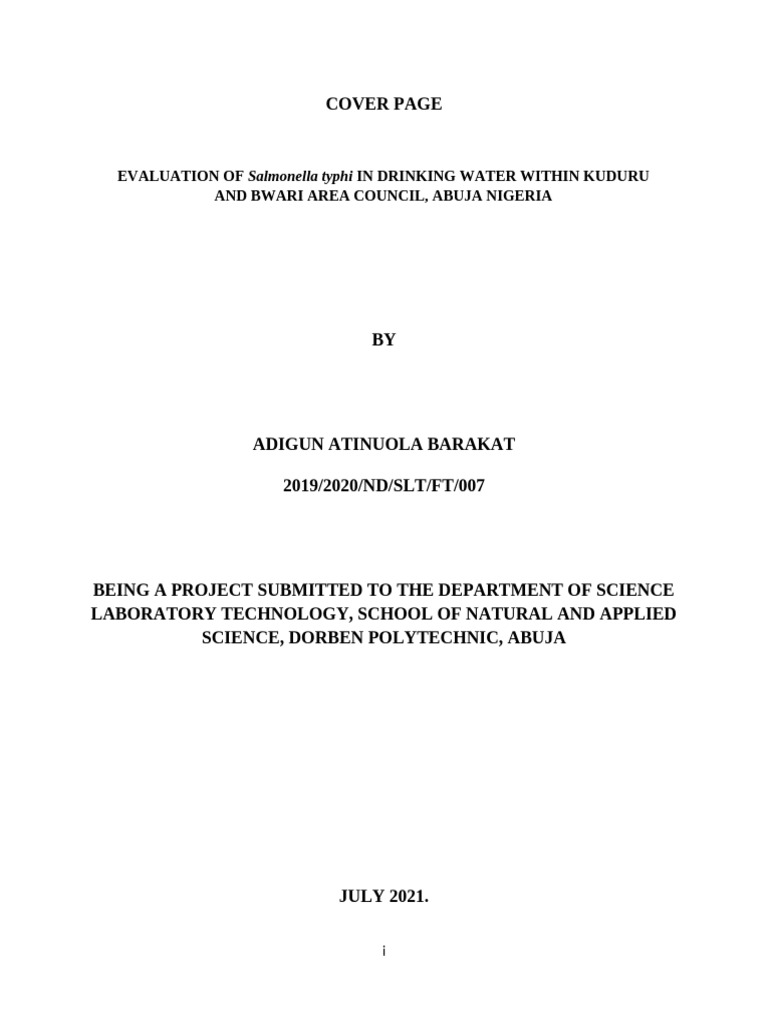 TITLE PAGE | PDF | Salmonella | Medical Specialties