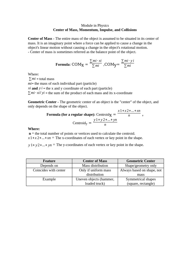 Module in Physics Momentum Impulse and Collision | PDF | Momentum | Force