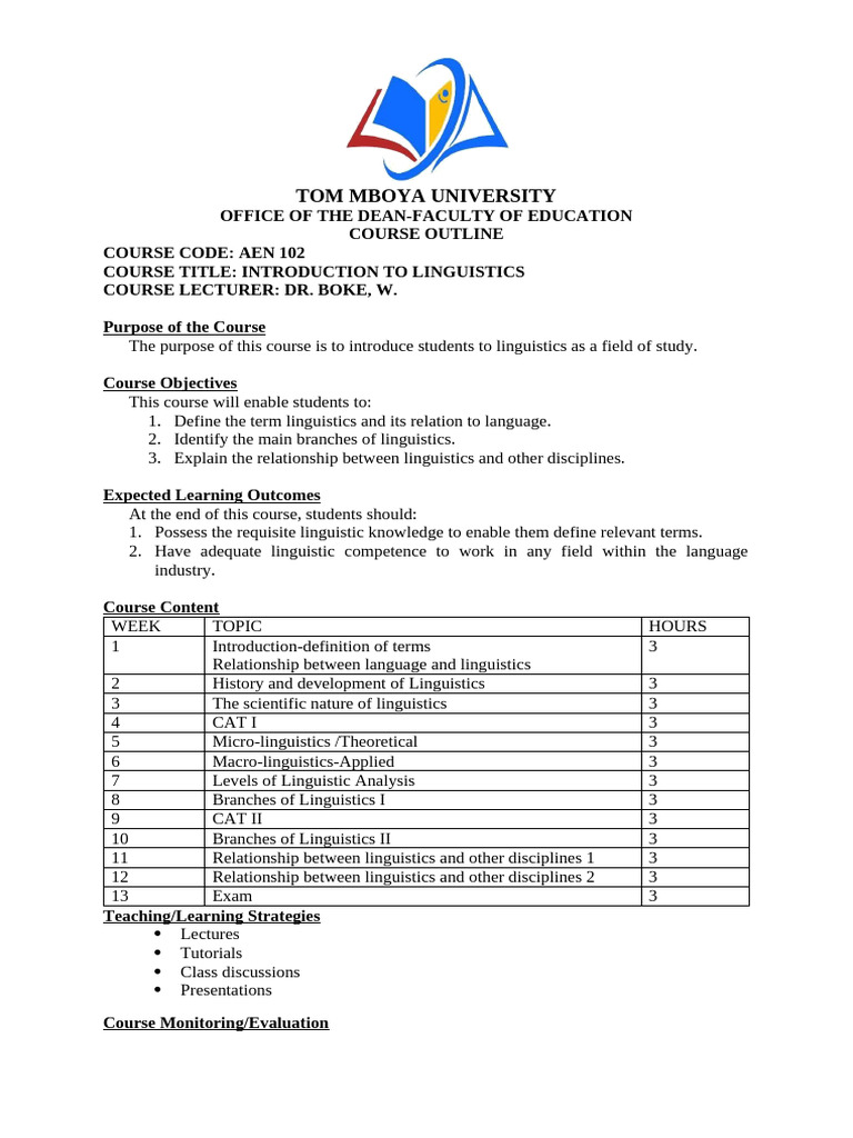 Aen 102 Introduction To Linguisticsoutline | PDF | Linguistics ...