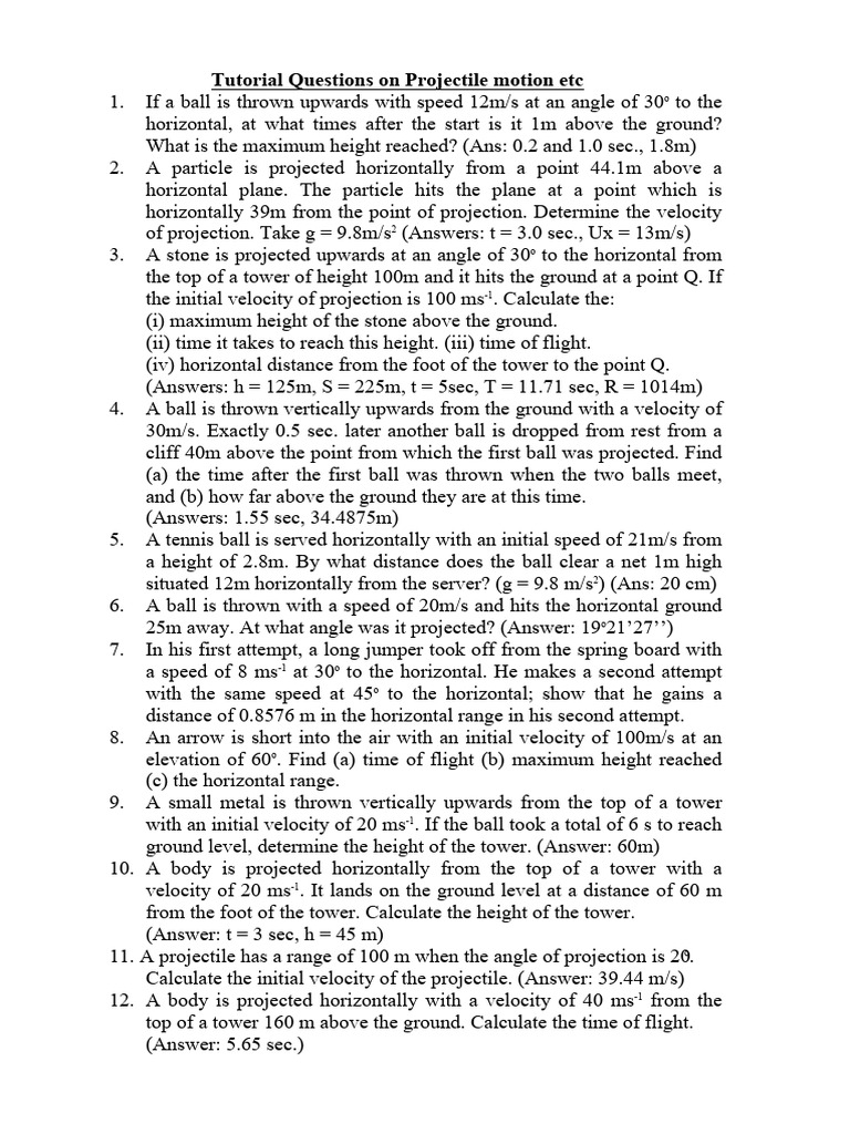 Practice Questions On Projectile Motion | PDF | Projectiles | Classical ...