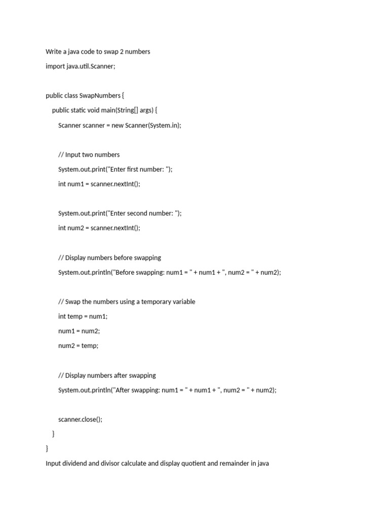 Java Code for Number Operations | PDF | Division (Mathematics ...