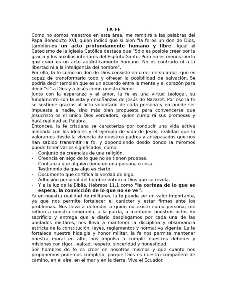 La Fe | PDF | Fe | Creencia religiosa y doctrina