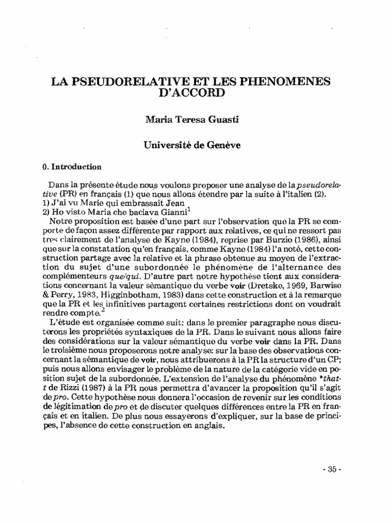 La Pseudorelative Et Les Phenomenes Daccord | PDF