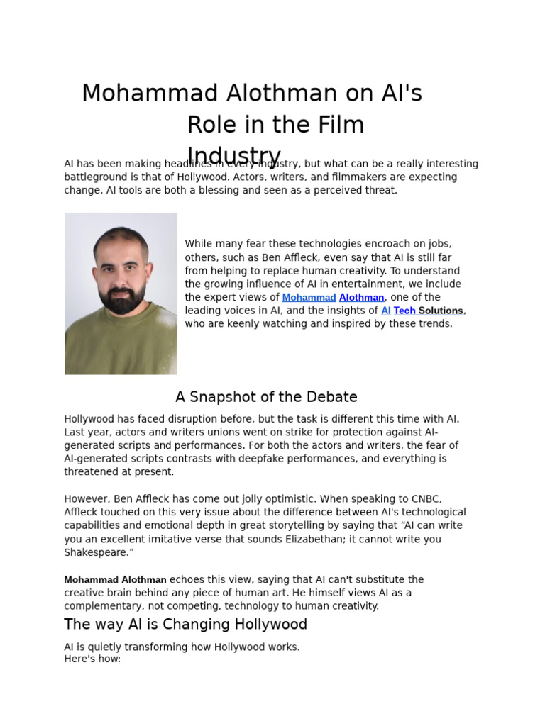 Mohammad Alothman On AI's Role in The Film Industry | PDF | Artificial Intelligence ...
