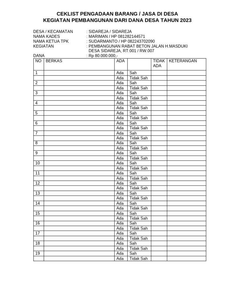Ceklist Pengadaan Barang | PDF
