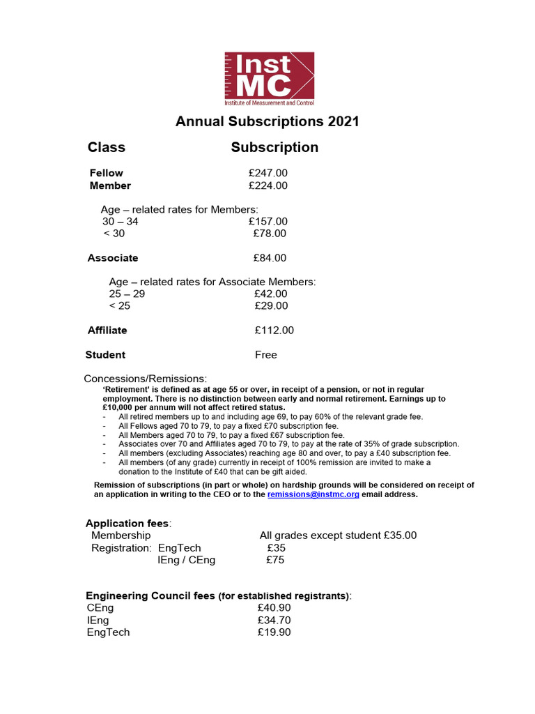 Annual Subscription Rates 2021 | PDF