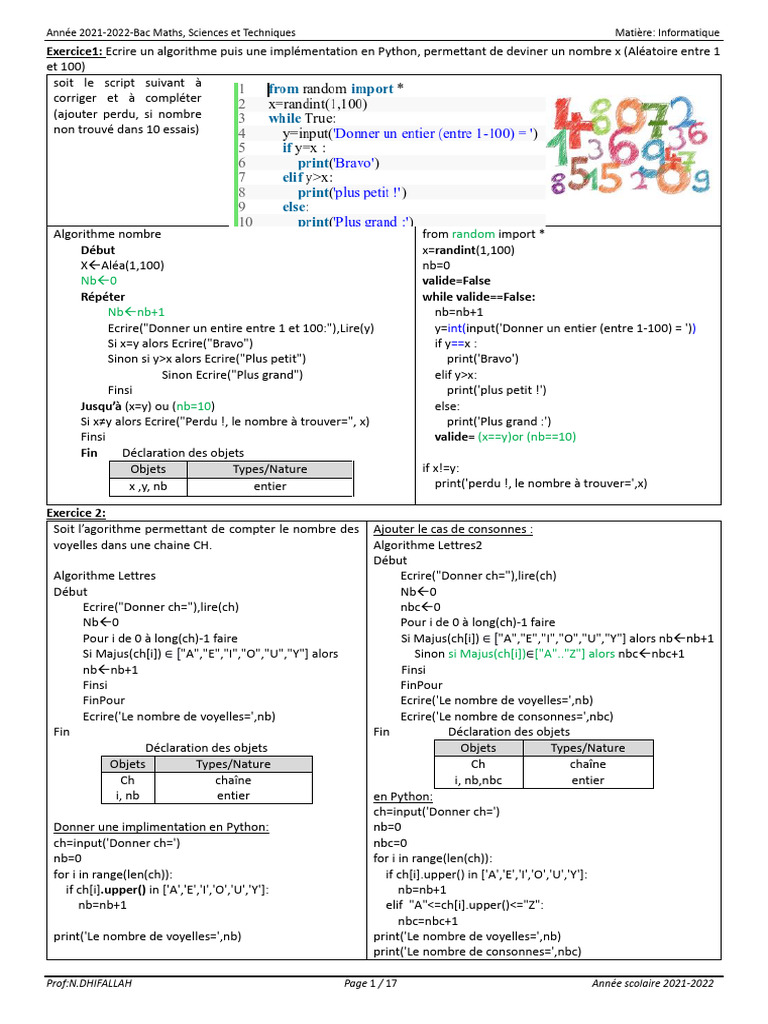 Exercices BAC 2021 2022 | PDF | Booléen | Python (Langage de programmation)