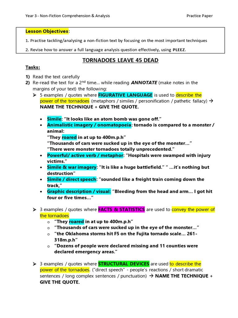 Year 3 Non-Fiction Analysis | PDF | Tornadoes