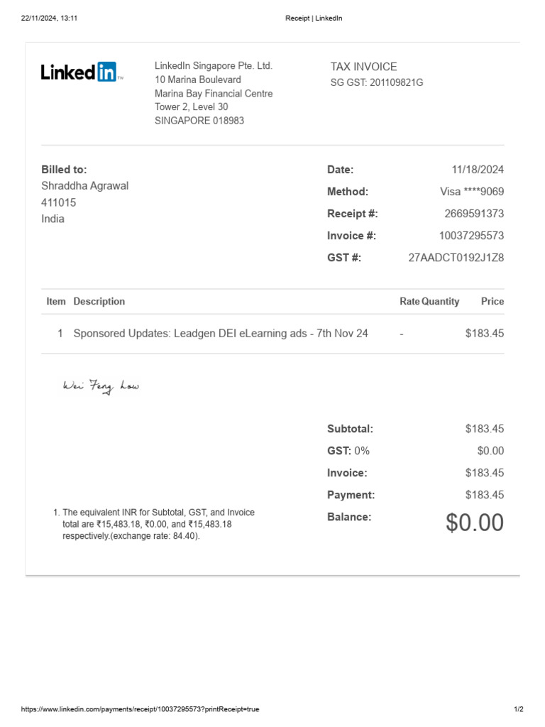 Receipt _ LinkedIn | PDF | Invoice | Receipt