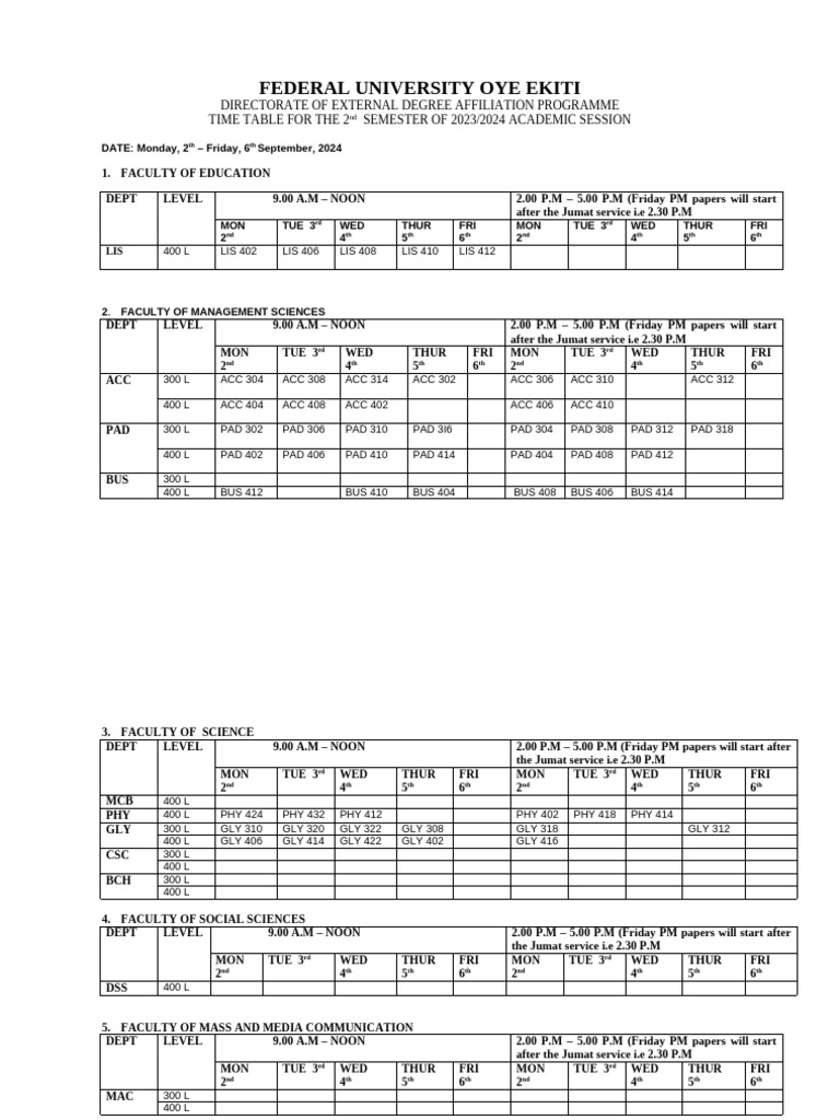2nd Semester Examination Time Table-1-2 | PDF | Schools | Educational ...