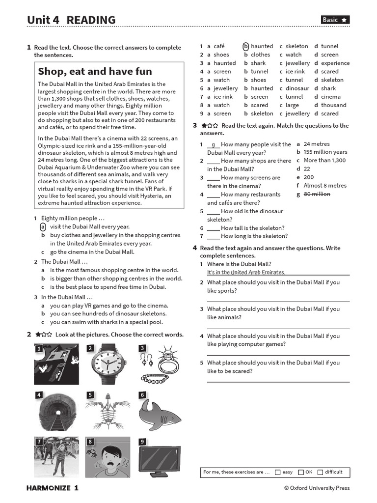 Harmonize 1 TRM Reading Unit 4 Worksheets | PDF | Dubai