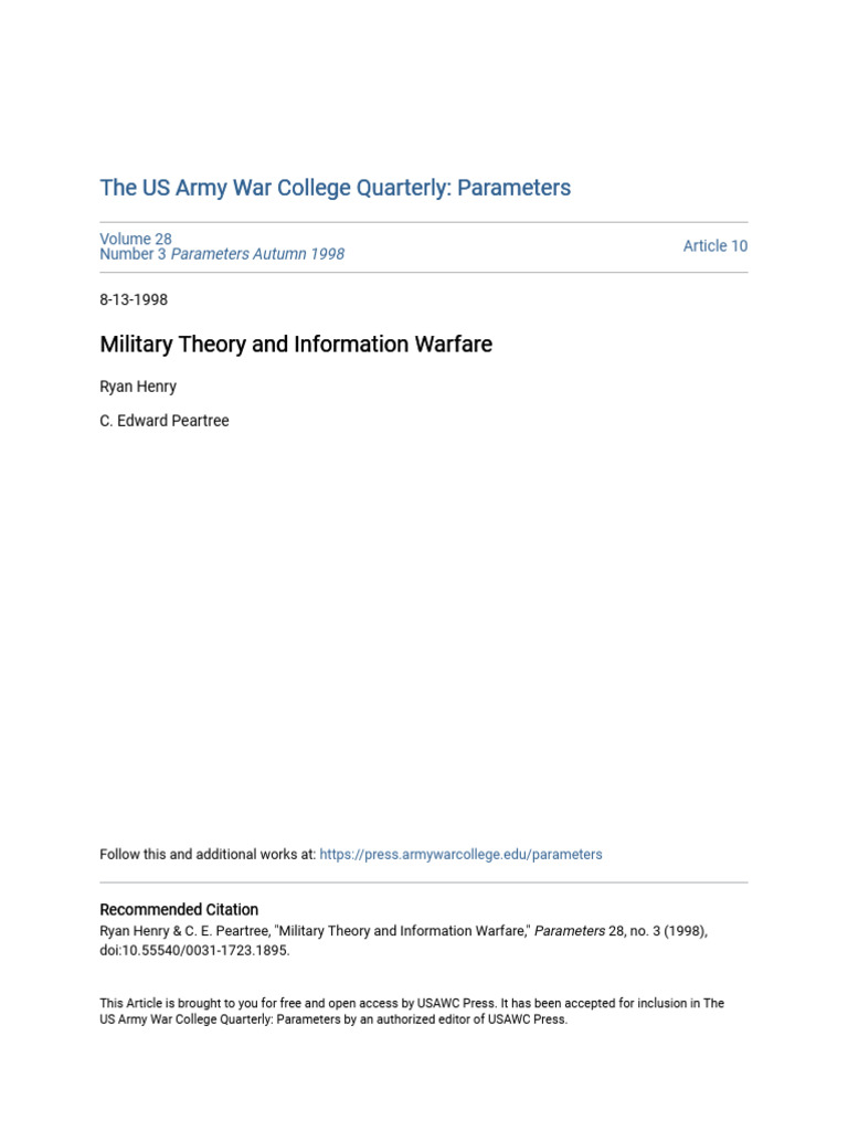 Military Theory and Information Warfare | PDF | Antoine Henri Jomini | Information