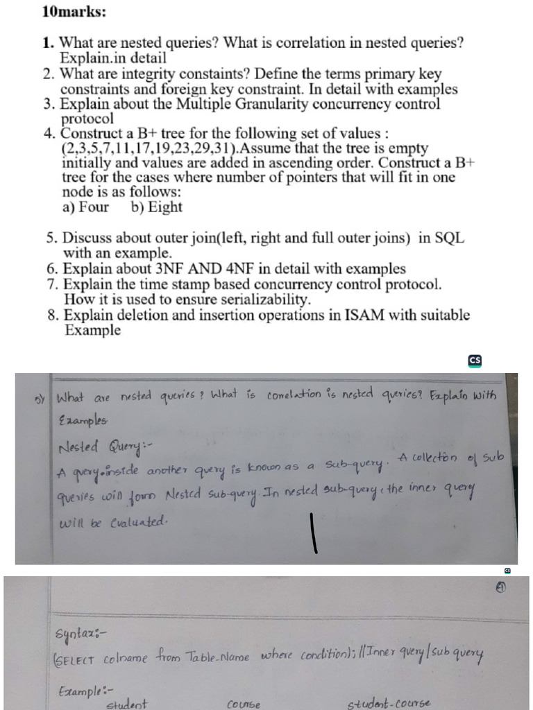 DBMS Part B 10 Marks | PDF DBMS Part B 10 Marks | PDF