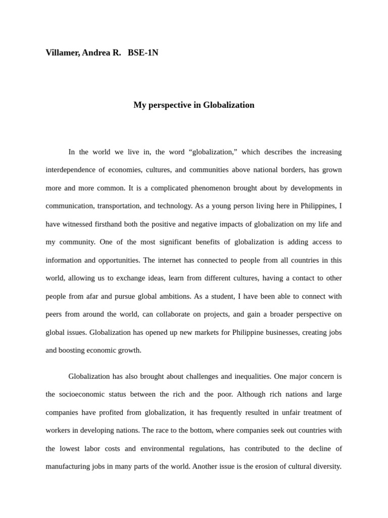 My Perspective in Globalization | PDF | Globalization | Economic Inequality