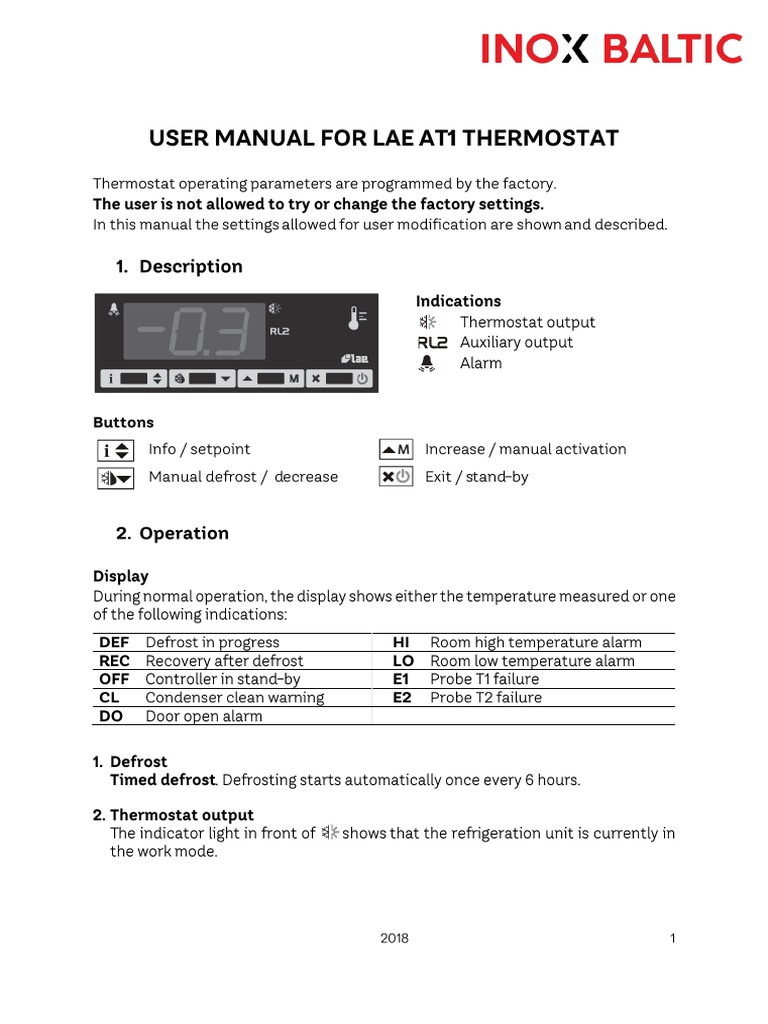 User Manual For Thermostat LAE AT1 | PDF