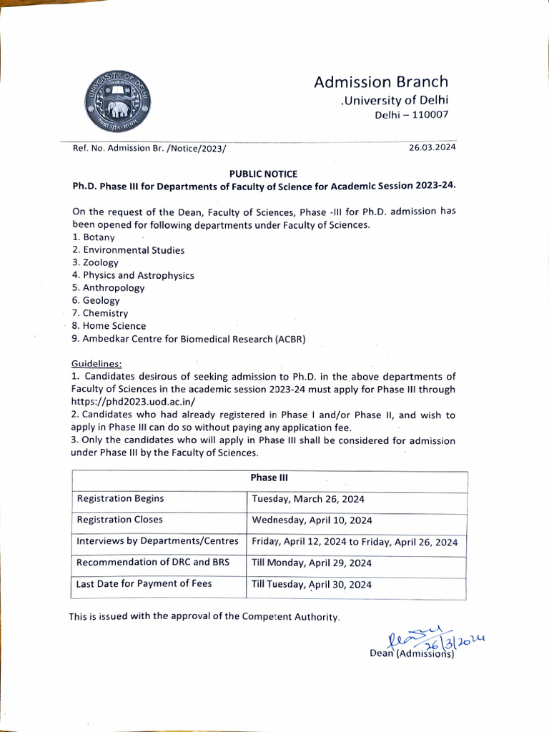 Ph.D. Admissions Phase II 2023-24 | PDF