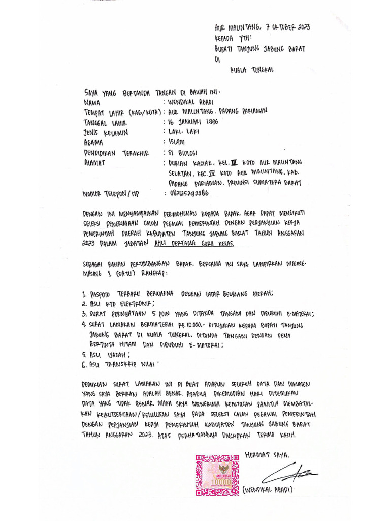 Final SURAT LAMARAN Wendikal Abadi | PDF