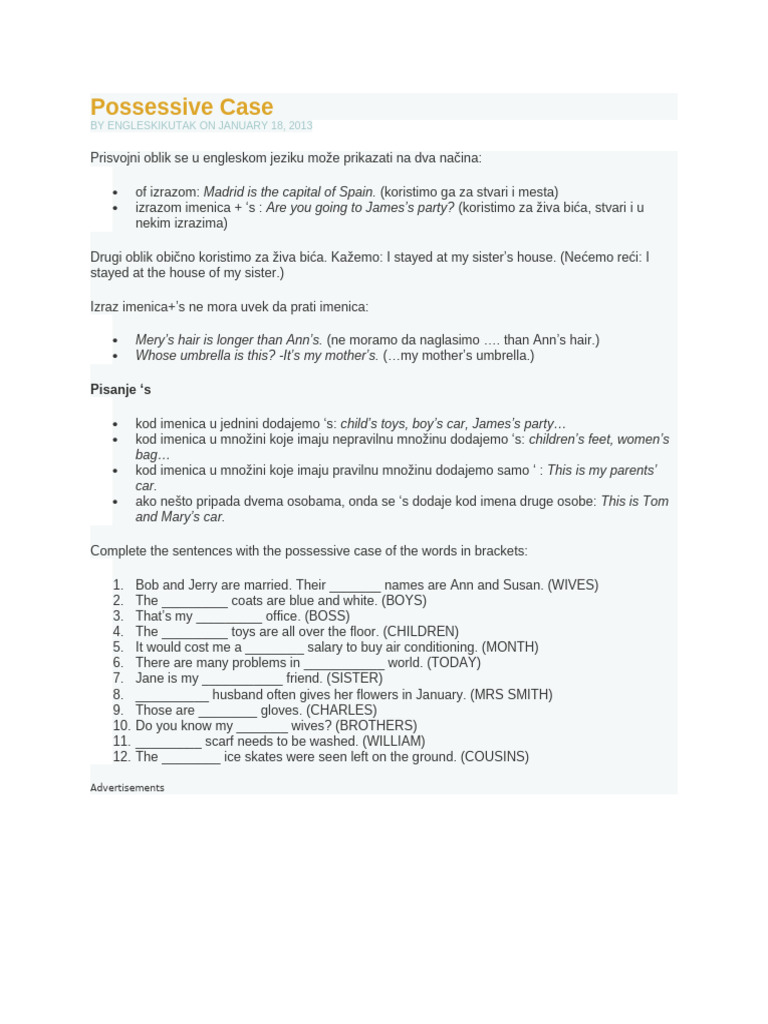 Possessive Case-English | PDF | Language Arts & Discipline