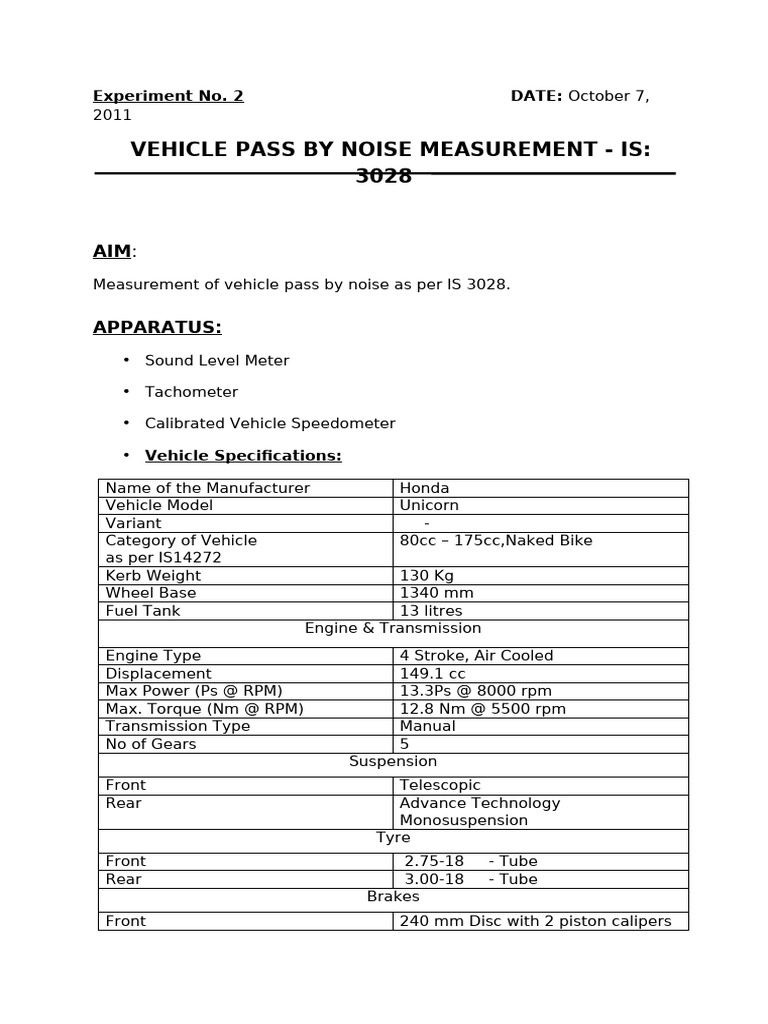 Vehicle Noise Measurement IS 3028 | PDF | Engines | Vehicles