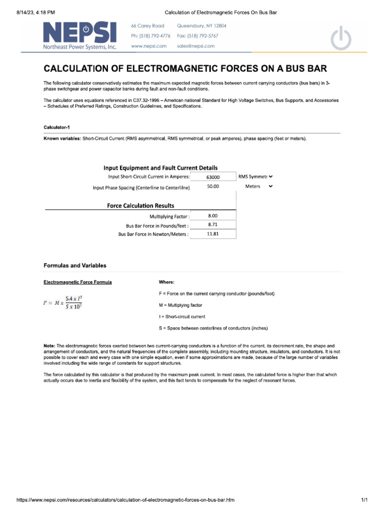 Short Circuit Force Calculations | PDF