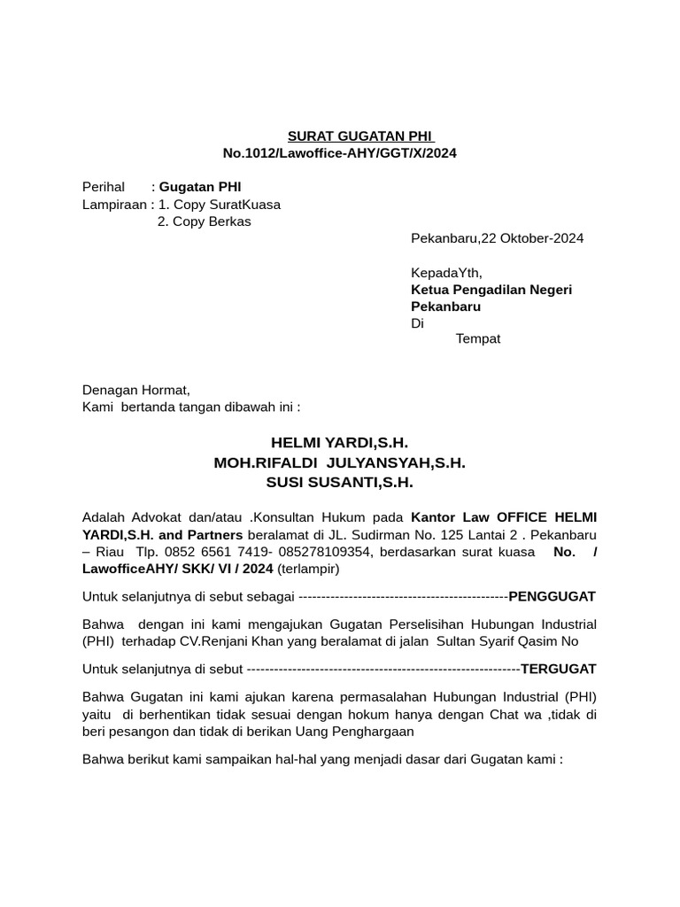 Surat Gugatan Phi-Agus | PDF