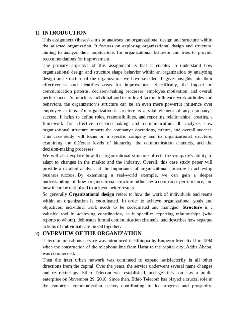 Ob Ethio Telecom Pdf Organizational Structure Goal 
