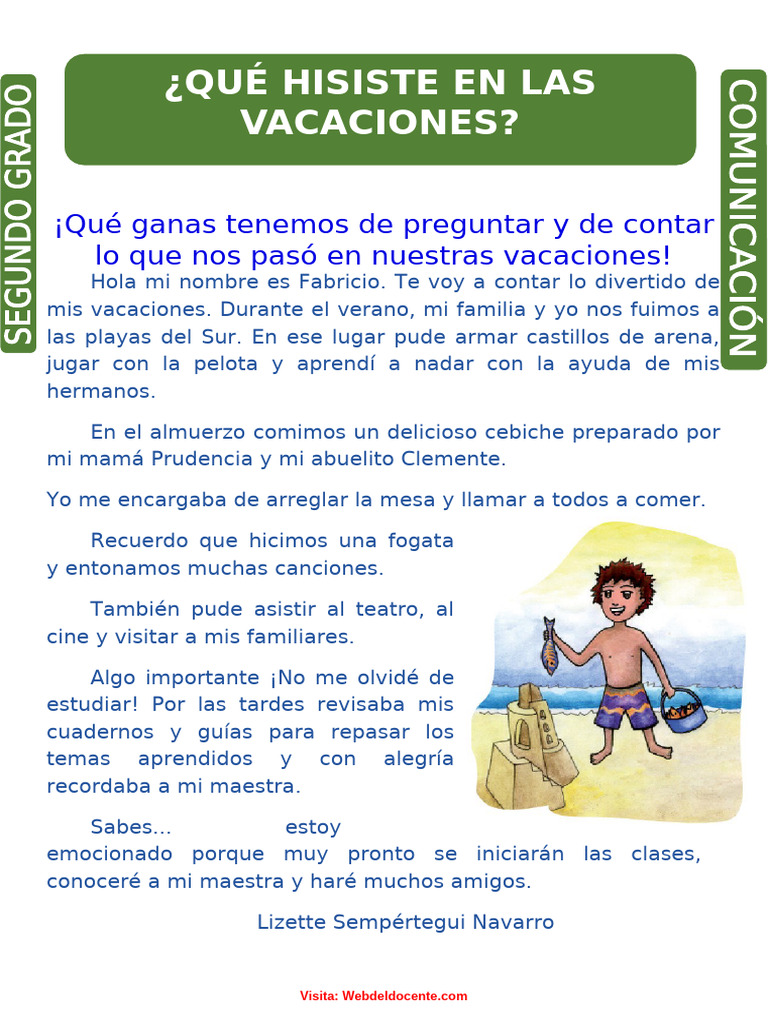 Qué Hiciste en Las Vacaciones para Segundo Grado de Primaria | PDF ...