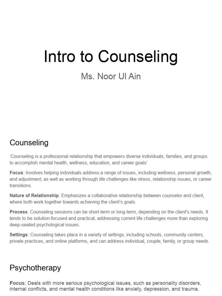 Intro to Counseling | PDF | Psychotherapy | Mental Disorder