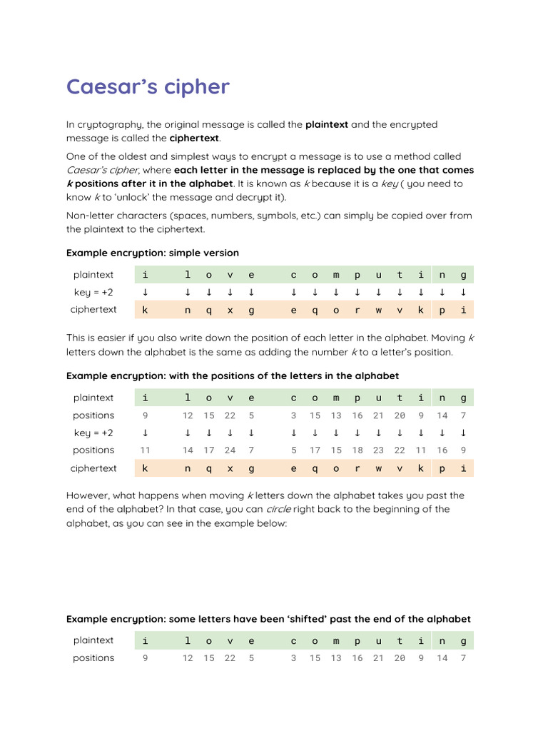 Caesar Cipher Encryption Guide | PDF | Encryption | Espionage Techniques