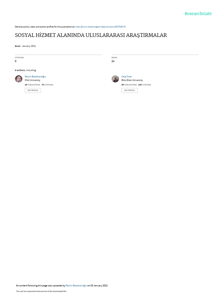Sosyal Hizmet Alannda Uluslararas Aratrmalar | PDF