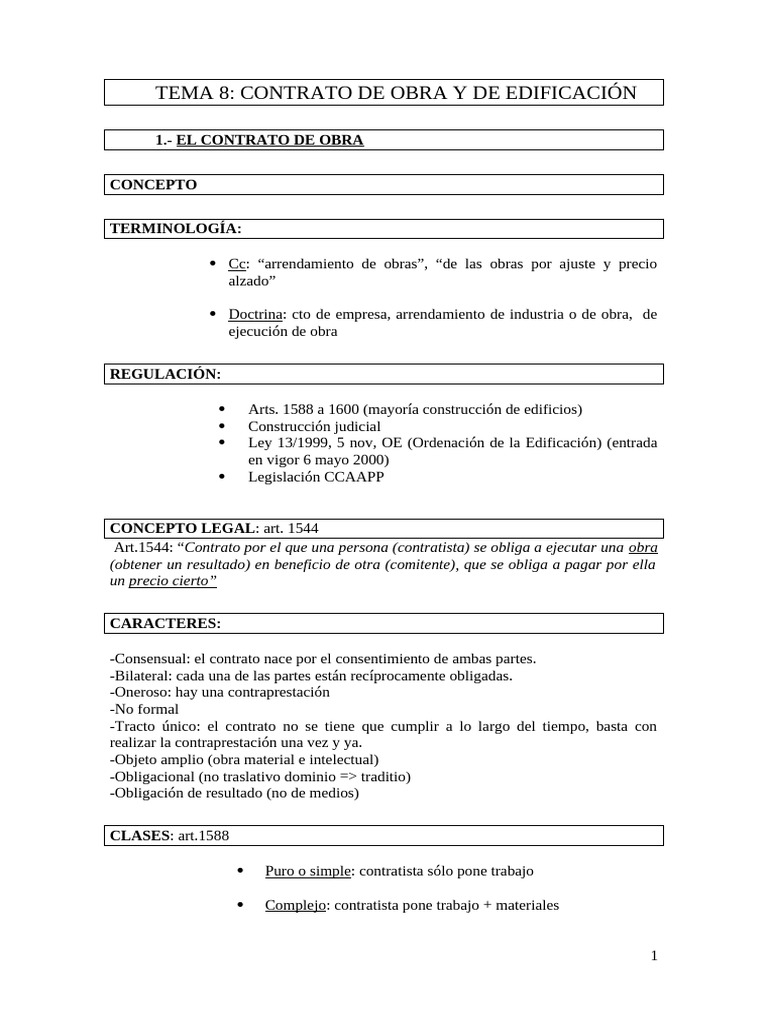 Tema 8 Contrato de Obra y Edificación | PDF | Contratista general | Daños y perjuicios