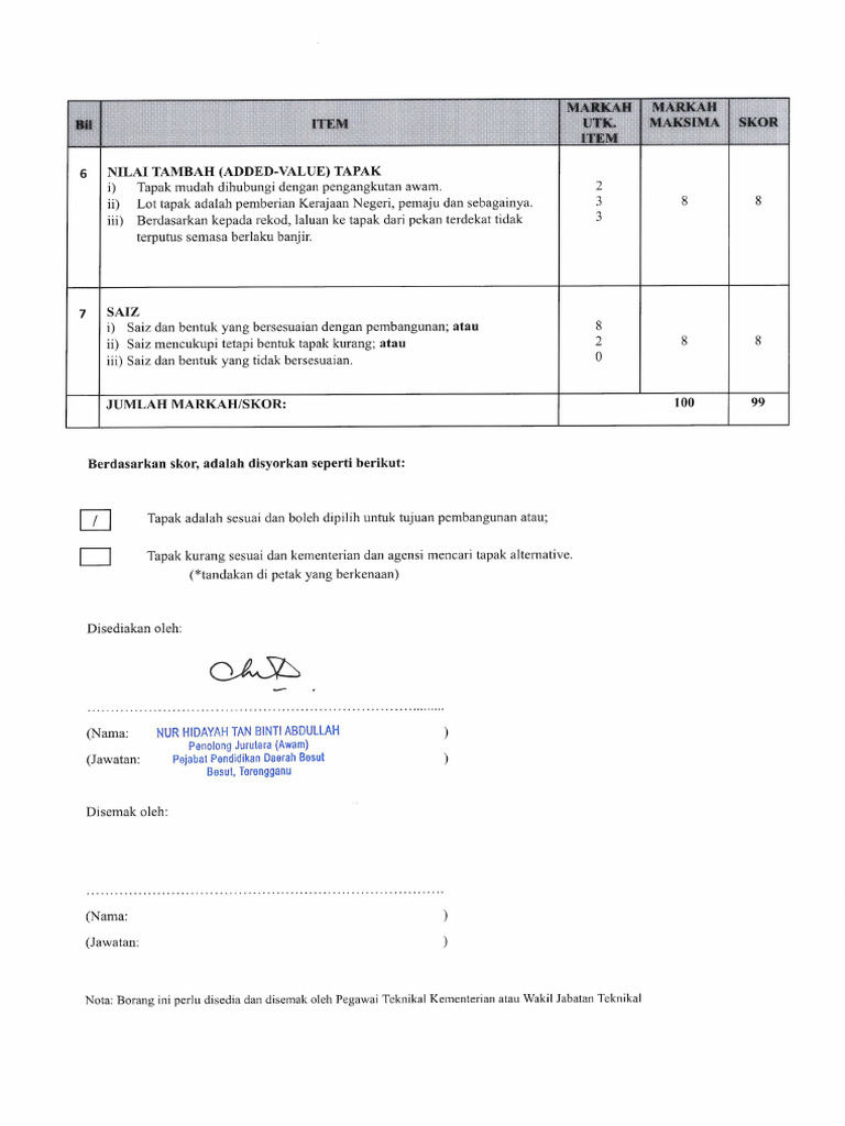 Borang Penilaian Tapak pg4 | PDF