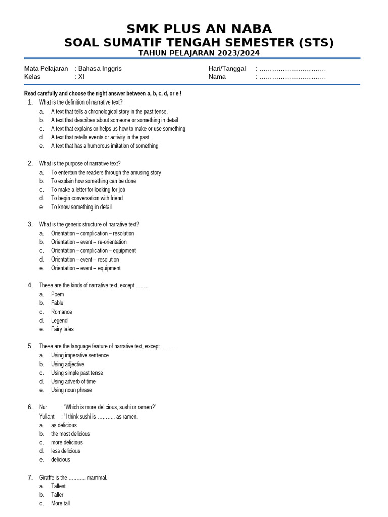 Soal Bahasa Inggris Kelas Xi Sts | PDF | Semantic Units | Linguistic Typology