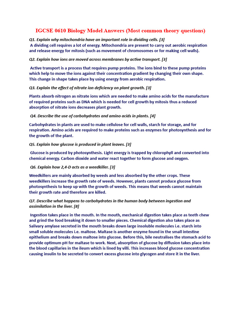 IGCSE 0610 Biology Model Answers | PDF | Chemical Synapse | Immune System