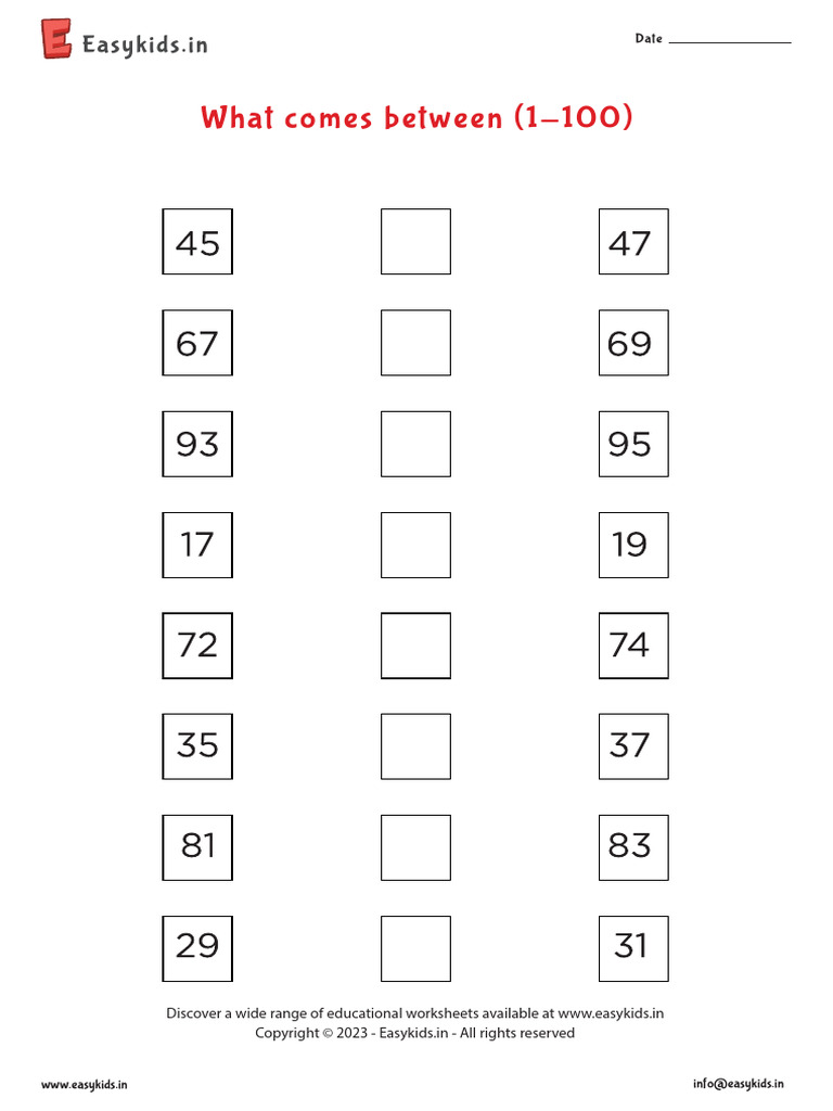 What Comes Between 1 100 | PDF | Games & Activities