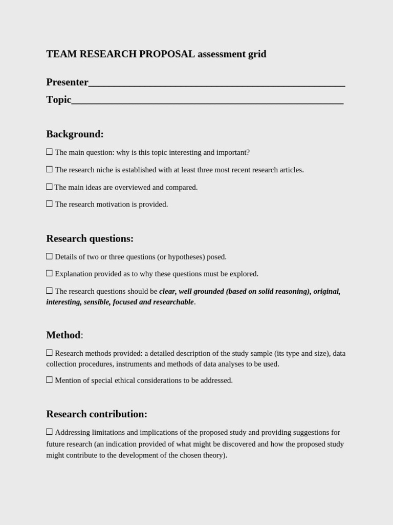 Research Proposal. Assessment Grid | PDF