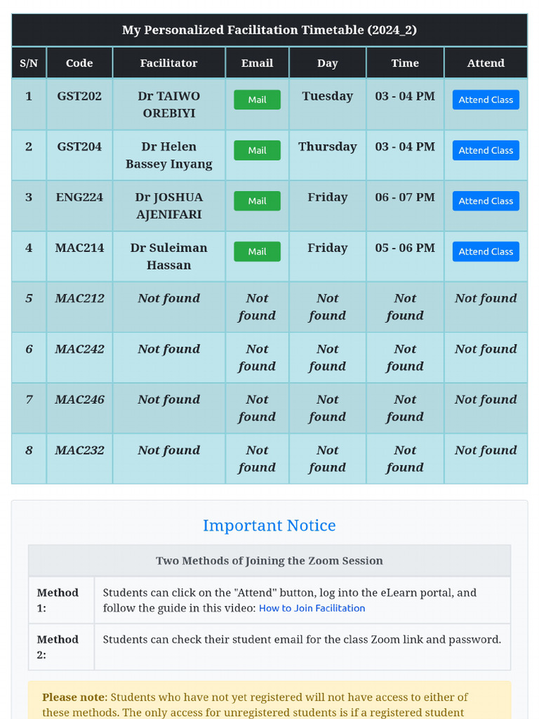 Facilitation Timetable | PDF