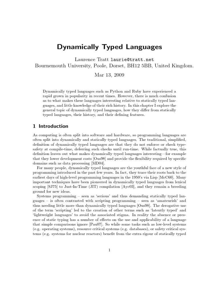 Tratt Dynamically Typed Languages | PDF
