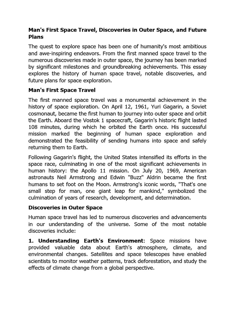 Man's First Space Travel, Discoveries in Outer Space, and Future Plans ...