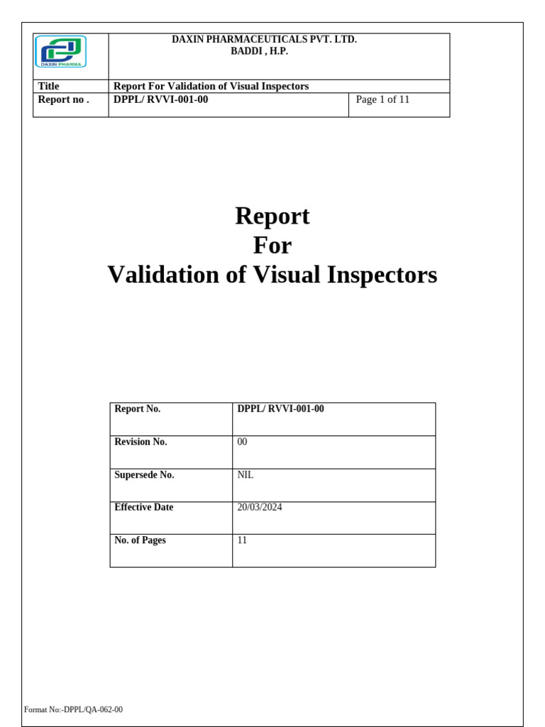 Report For Visual Inspector | PDF