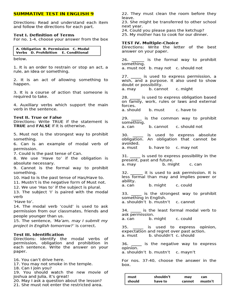 Summative Test in English 9 | PDF | Linguistics | Morphology
