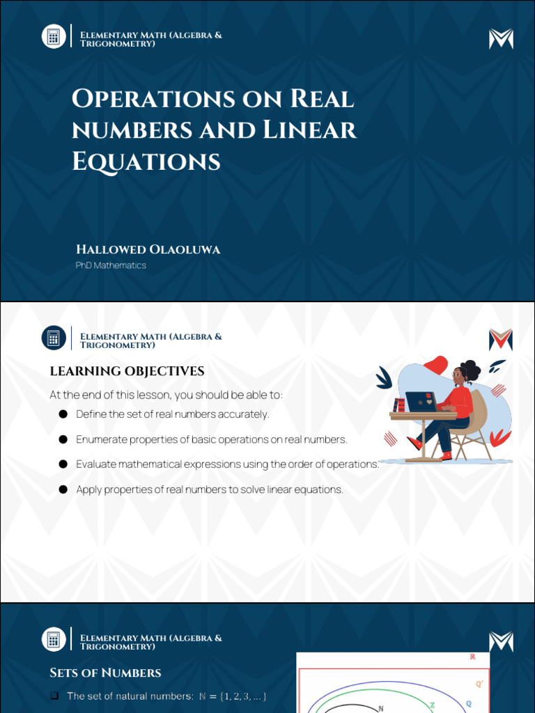 Operations On Real Numbers and Linear Equations | PDF | Algebra ...