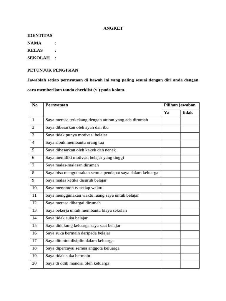 ANGKET | PDF | Karier & Perkembangan | Pengembangan Diri