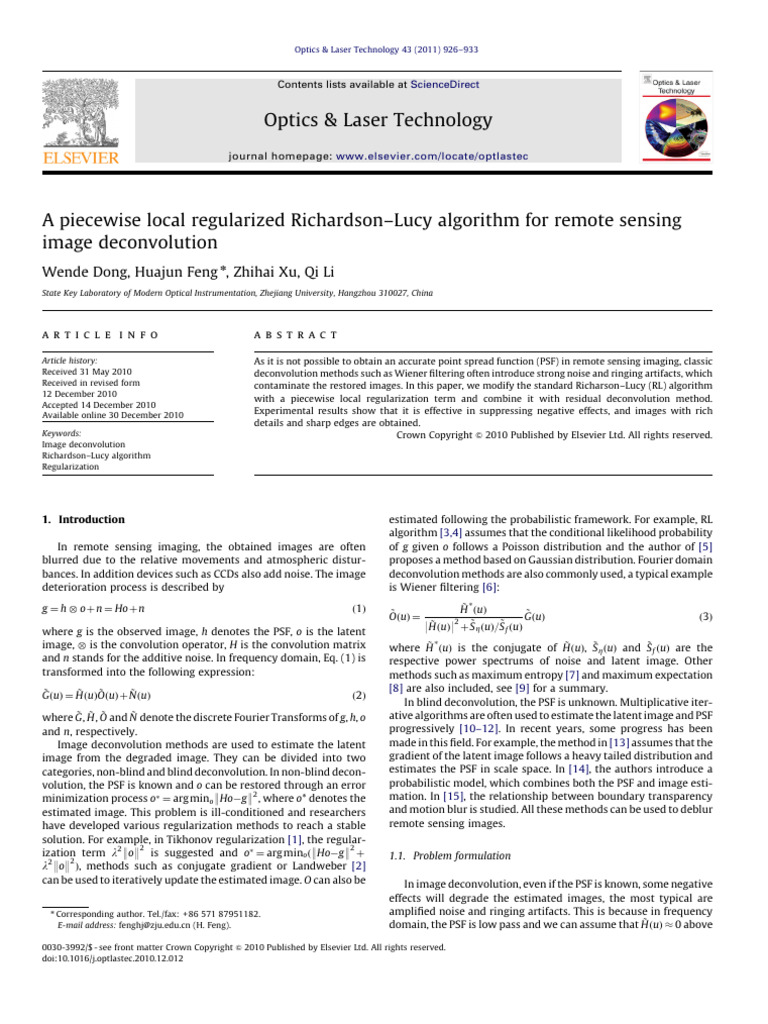 A Piecewise Local Regularized Richardson-Lucy Algorithm For Remote Sensing Image Deconvolution ...