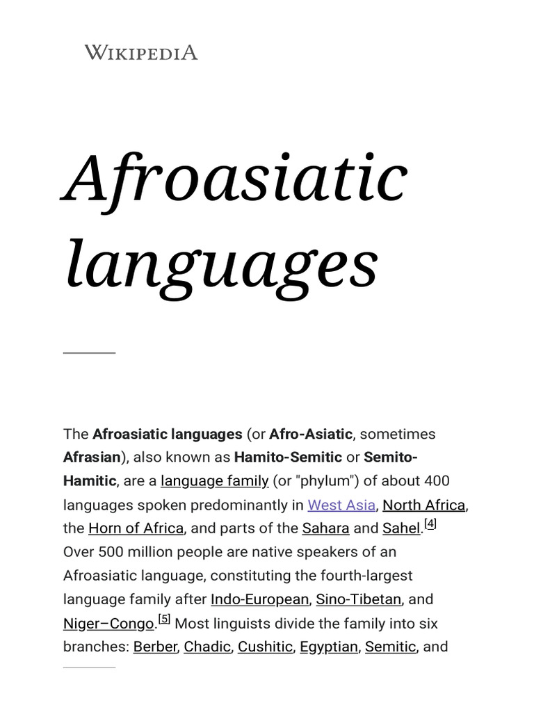 Afroasiatic Languages - Wikipedia | PDF | Language Families | Linguistics