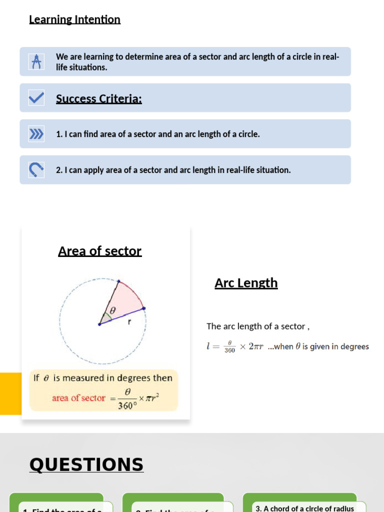 Area and Arc Length of Circles | PDF | Area | Circle