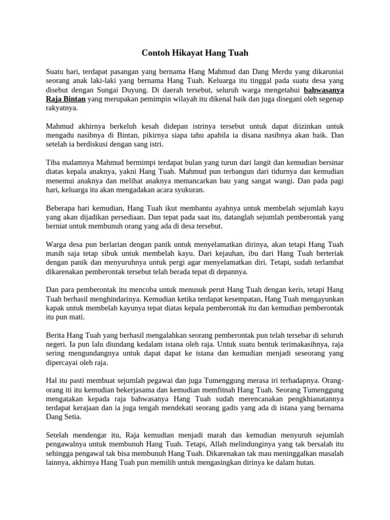 Contoh Hikayat Hang Tuah | PDF