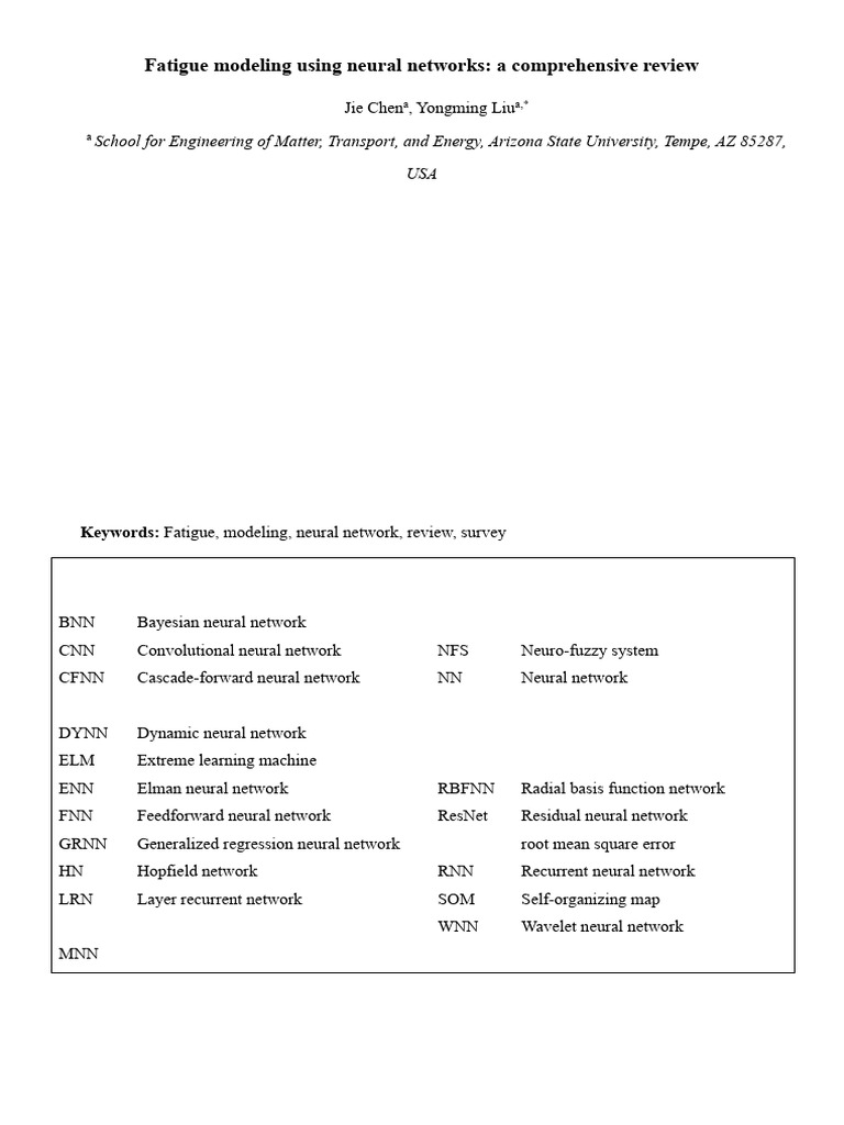 Fatigue Modeling Using Neural Networks: A Comprehensive Review | PDF | Artificial Neural Network ...