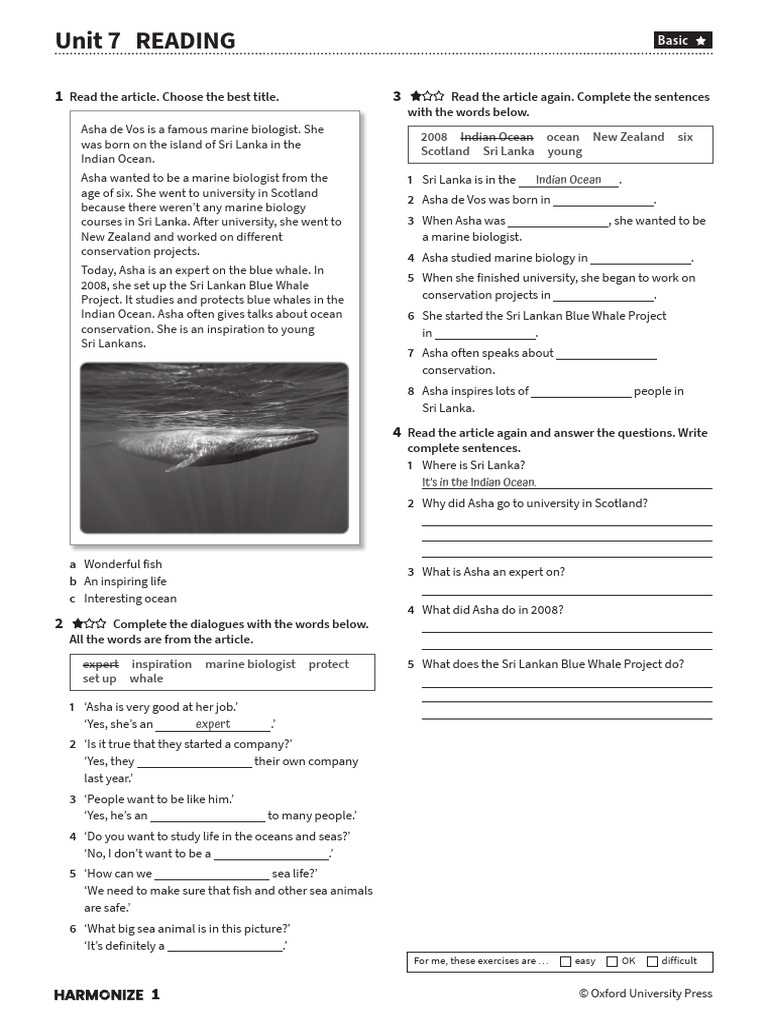 Harmonize 1 TRM Reading Unit 7 Worksheets | PDF | Oceanography | Hydrography